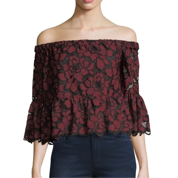 REVOLVE | Tops | New Likely X Revolve Black Red Off Shoulder Lace ...